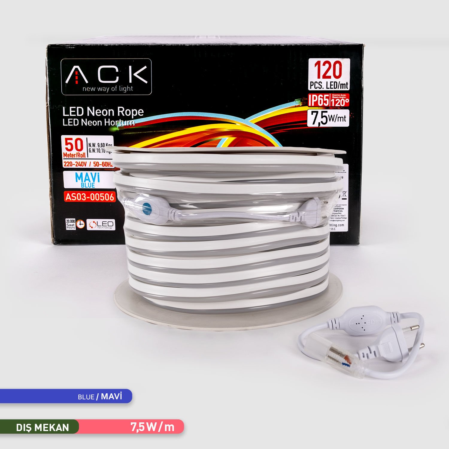 ACK LED Neon 220V Mavi Işık AS03-00506 | www.elektrikmarket.com.tr