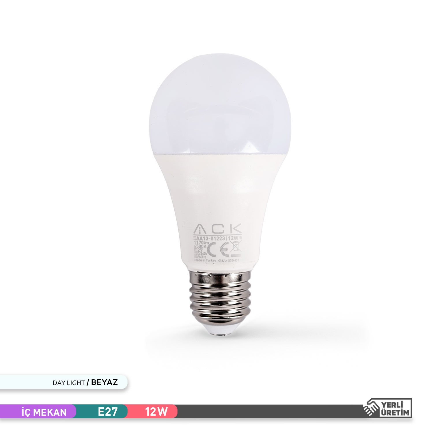 ACK 12W LED A60 E27 Ampul 6500K AA13-01223 | www.elektrikmarket.com.tr