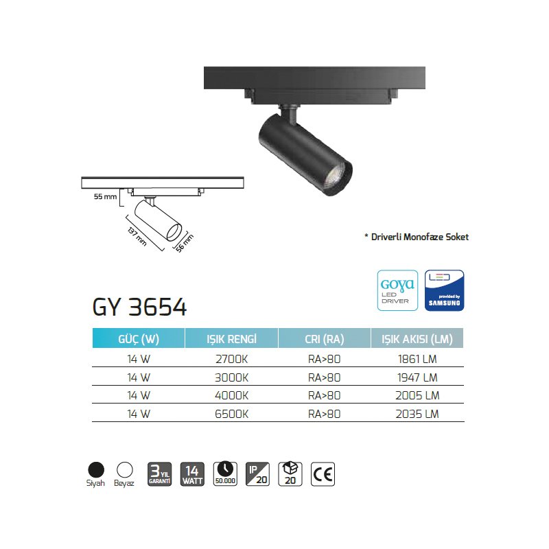 Goya 14W Led Ray Spot GY 3654 Beyaz - 4000K Natural Beyaz | www ...